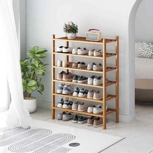 6 Tier Free Standing Shoe Racks Stackable Beautiful Natural Functional Sturdy Bamboo Shoe Rack Bed Bath Beyond 40286705